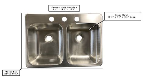 Class A Customs 25 X 17 X 5 Stainless Steel Sink Double Bowl Sink 3