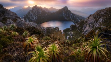 Australia Lake Oberon Landscape Mountain Tasmania Western Arthurs Hd