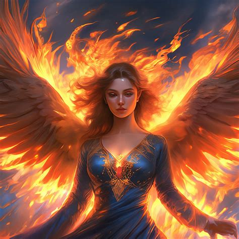 Женщина птица Феникс крылья огонь — создано в Шедевруме
