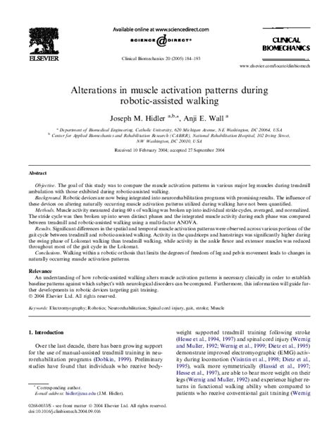 Pdf Alterations In Muscle Activation Patterns During Robotic Assisted