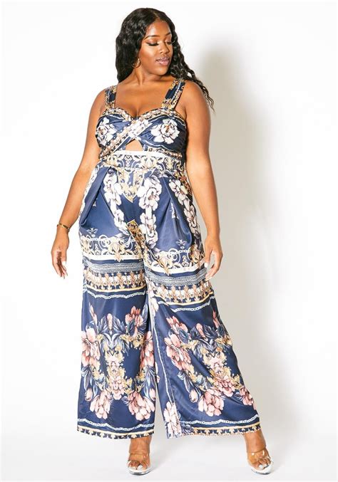 Asoph Plus Size Ethnic Floral Jumpsuit Plus Size Outfits