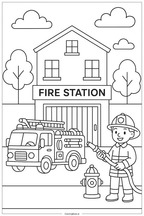 A Fire Safety Fire Station Scene Coloring Page Free Pdfandpng Printable