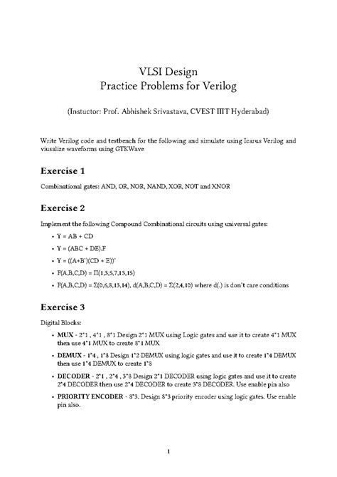 Practice Problems Verilog Vlsi Design Practice Problems For Verilog