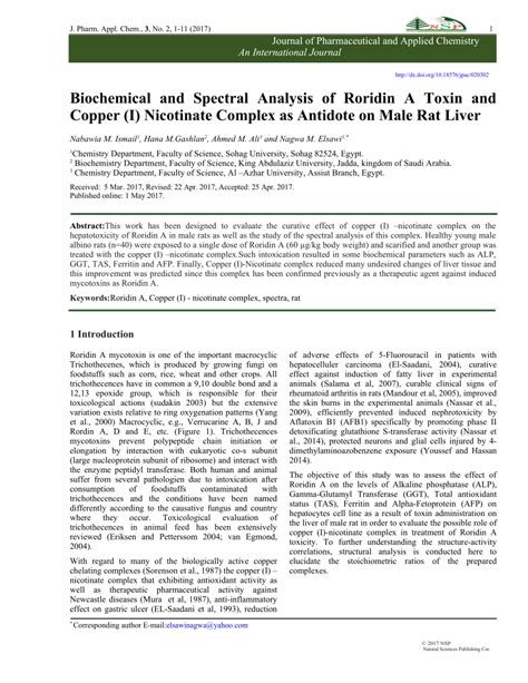 Pdf Biochemical And Spectral Analysis Of Roridin A Toxin And Copper