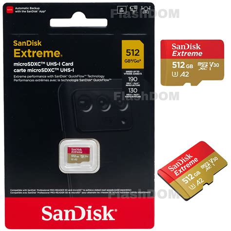 Карта памяти Sandisk Extreme Microsdxc 512 ГБ Class 10 Uhs I V30 A2