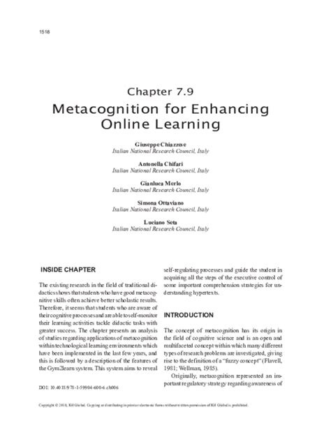 Pdf Metacognition For Enhancing Online Learning
