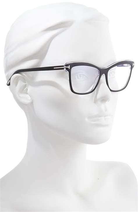 Womens Tom Ford 55mm Blue Light Blocking Optical Glasses Shiny Black