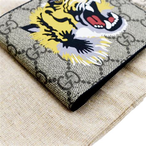 Gucci Supreme Monogram Tiger Print Bifold Wallet Beige 451268