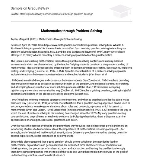 ⇉mathematics Through Problem Solving Essay Example Graduateway