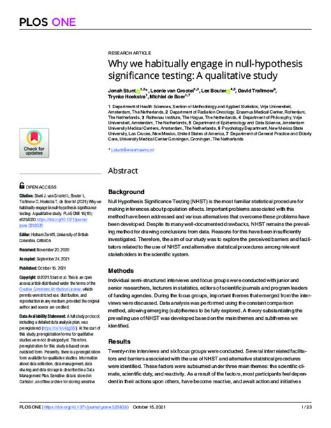 Pdf Why We Habitually Engage In Null Hypothesis Significance Testing