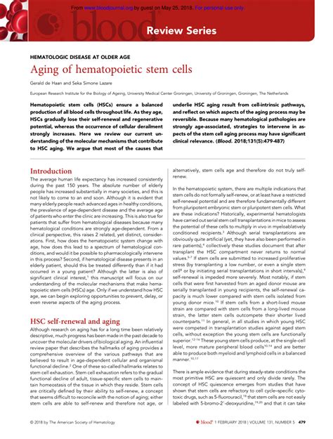 Pdf Aging Of Hematopoietic Stem Cells