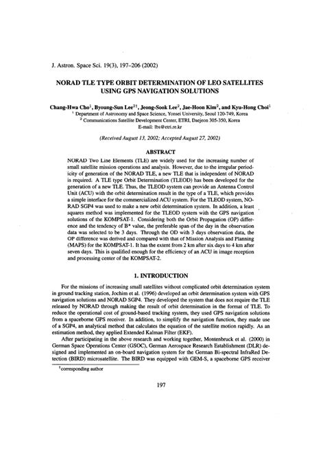 Pdf Norad Tle Type Orbit Determination Of Leo Satellites Using Gps