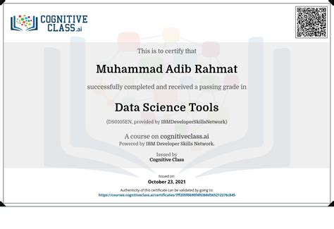 Ibmdeveloperskillsnetwork Ds0105en Certificate Cognitive Class