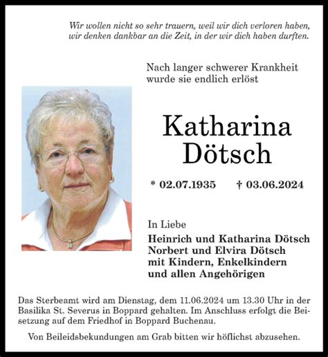 Traueranzeigen Von Katharina Dötsch Rz Trauer De