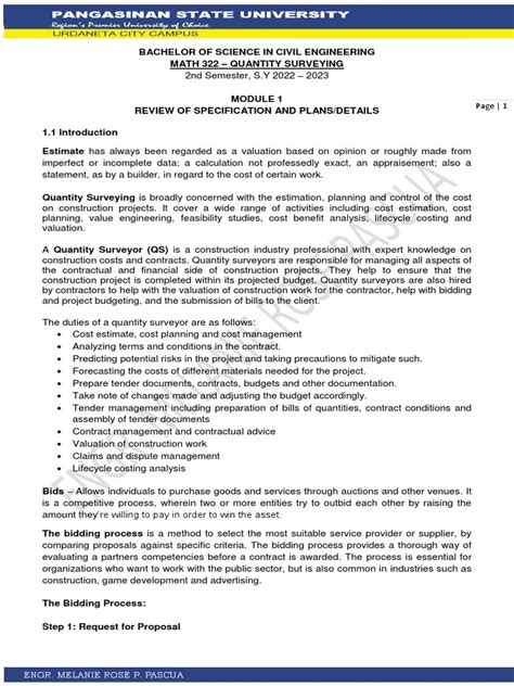 Module 1 Review Of Specification And Plans Pdf Pdf