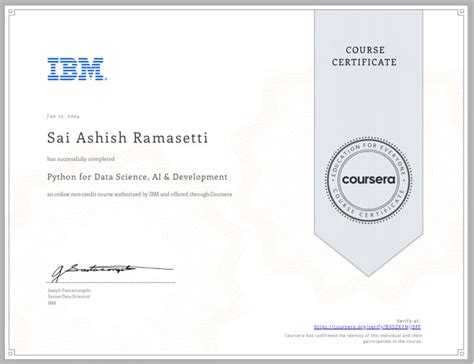 Earned Python For Data Science Ai And Development On Coursera Sai