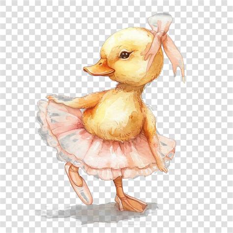 Duck Ballerina Wearing Ballet Shoes Nuresery Watercolor Premium Ai Generated Psd