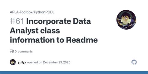 Incorporate Data Analyst Class Information To Readme · Issue 61 · Apla Toolboxpythonpddl · Github