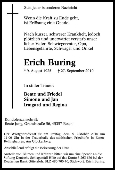 Traueranzeigen Von Erich Buring Trauer In Nrw De