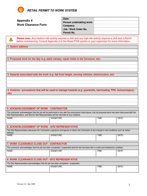 Ptw Work Clearance Form Pdf Safety Occupational Safety And Health