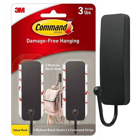 Command Medium Designer Hooks 3 Lb Matte Black 2pack 17034mb 2es Image 1