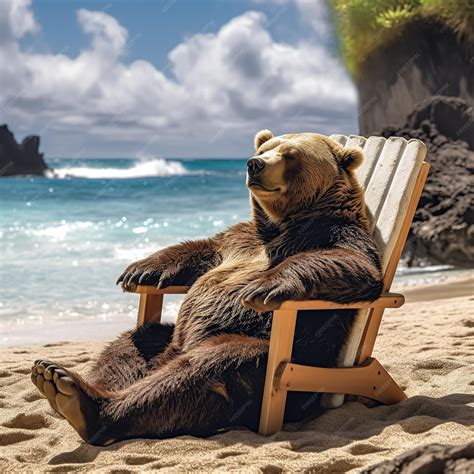 Premium Ai Image Bear Relaxing On A Beach In Hawaii
