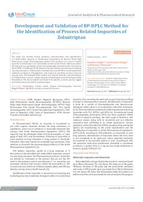 Pdf Development And Validation Of Rp Hplc Method For The Identification Of Process Related