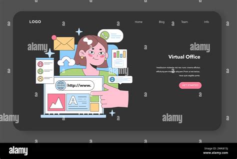 digital workspace exploration woman navigates a vibrant interface with