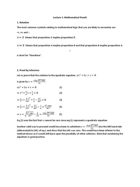 Lecture 1 Mathematical Proofs 1 Notation Pdf Mathematical Proof