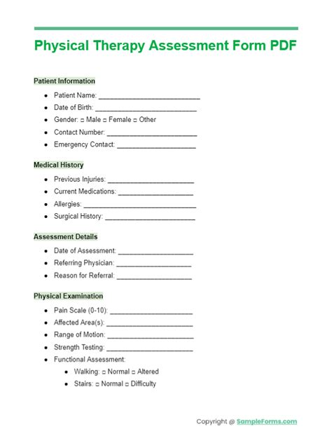 Physical Therapy Evaluation Form Template