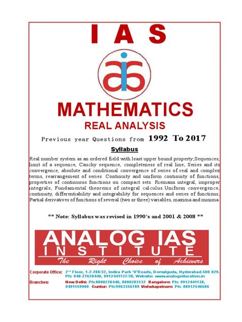 Mathematics Analog Ias Download Free Pdf Real Analysis Continuous Function