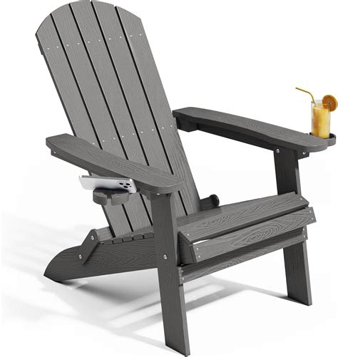 Folding Plastic Adirondack Chair With Cup Holder Modern Outdoor Chair All Weather Durable