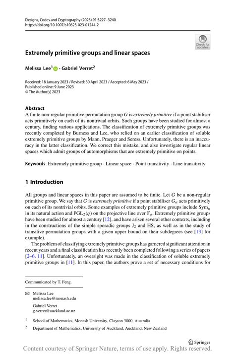 Pdf Extremely Primitive Groups And Linear Spaces