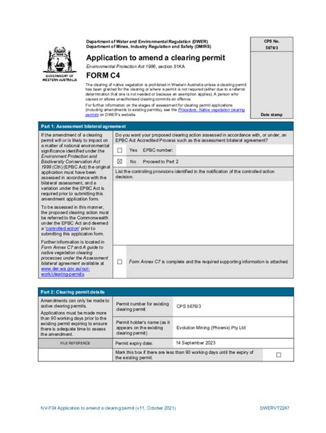 Fillable Online Application To Amend A Clearing Permit Form C4 Department Of Fax Email