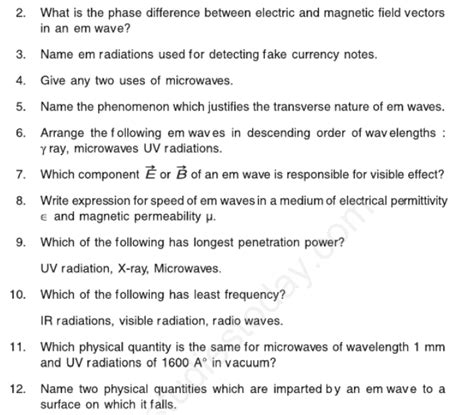 Cbse Class 12 Physics Electromagnetic Waves Assignment Set A