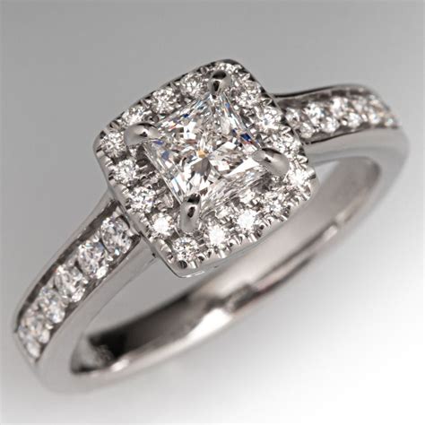Princess Cut Diamond Halo Engagement Ring 14k White Gold