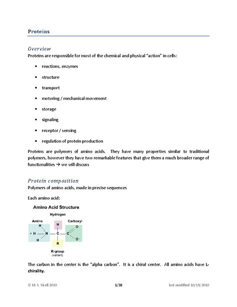 Proteins Notes Notes About Proteins Proteins Overview Proteins Are Responsible For Most Of