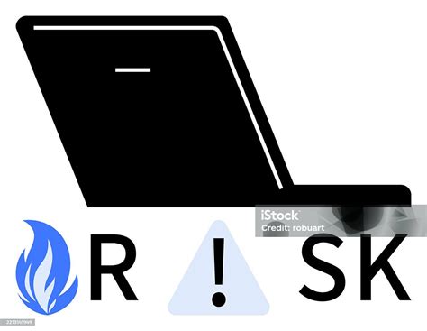 Laptop With Warning Symbols Emphasizing Risk And Safety In Technology
