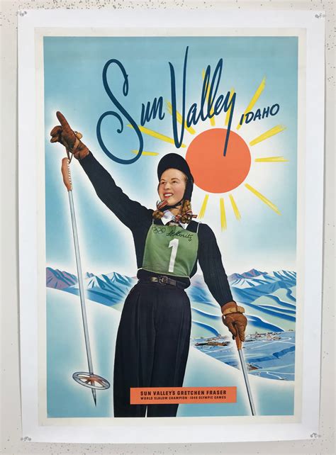 Sun Valley Idaho Gretchen Fraser Poster Original 1949 Linen Backed
