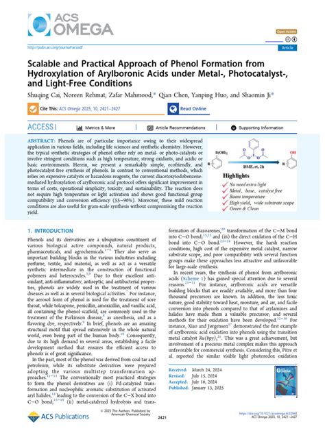 Scalable And Practical Approach Of Phenol Formation Pdf Chemical