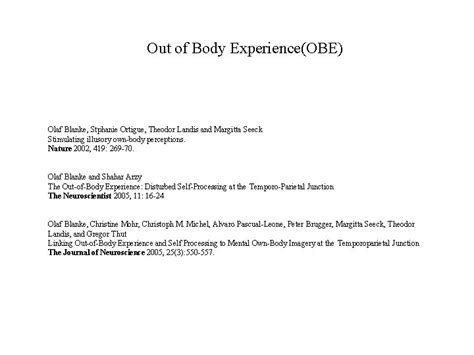 Out Of Body Experienceobe Olaf Blanke Stphanie Ortigue