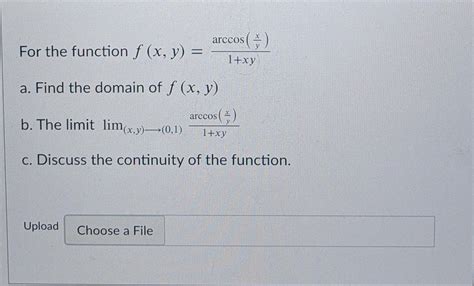 Solved Arccos For The Function F X Y 1xy A Find