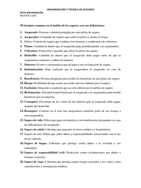 Glosario Esencial De Términos De Seguros Pdf Seguro Póliza De Seguros