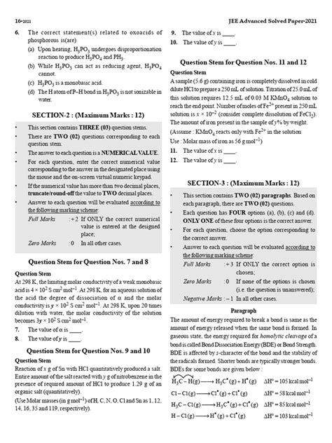 Jee Advanced Solved Paper 2021 Paper I And Ii 16 Pdf Chemistry Physical Chemistry