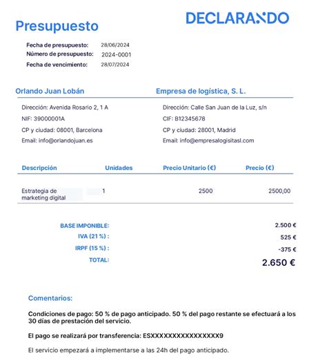 Plantilla De Presupuesto Para Descargar Gratis ~ Declarando