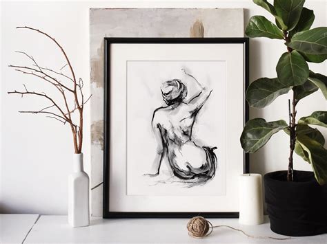 Female Nude Art Woman Line Art Print Home Decor Wall Art Etsy