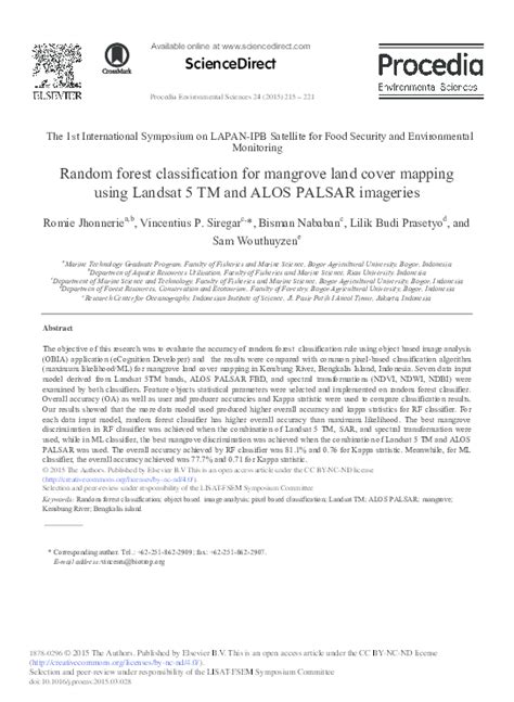 pdf random forest classification for mangrove land cover mapping using landsat 5 tm and alos