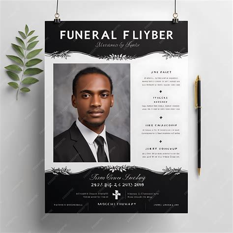 Funeral Flyer Template Mockup Elegant Black And White Design Premium