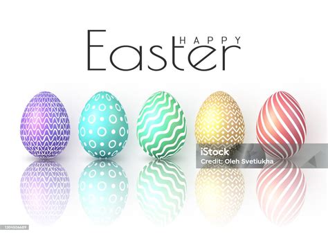Ilustración De Feliz Pascua Colorea Huevos De Pascua Sobre Fondo Blanco