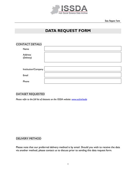 Data Request Form Contact Details Dataset Requested Delivery Method